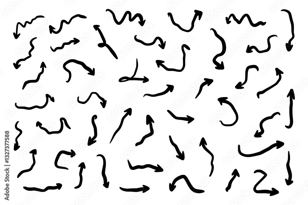 Squiggly arrow doodle set. Hand drawn vector line fun playful bounce ...