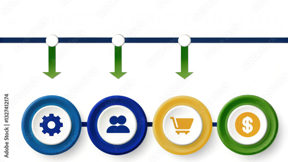 Four Step Process Diagram with Circular Icons and Timeline Stock ...