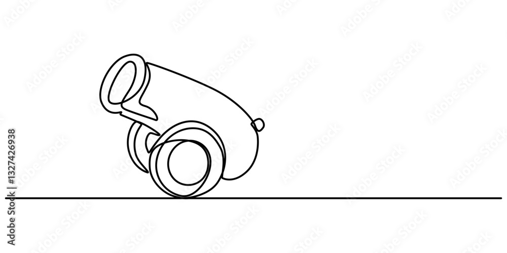 Single one line drawing of cannon ball weapon with arrow symbol bullet ...