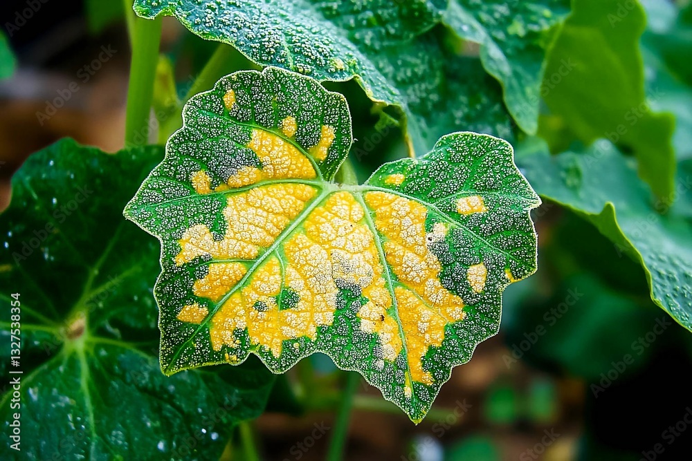 Cucumber leaves affected by downy mildew. Plant leaf disease. Cucumber ...