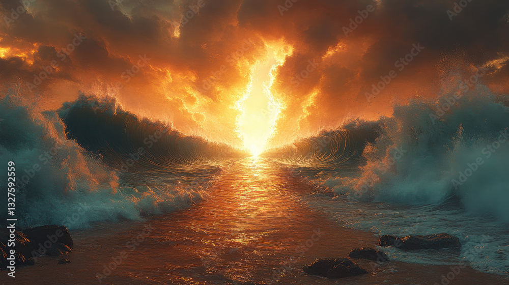 Moses parting the Red Sea in the Book of Exodus. The Israelites ...