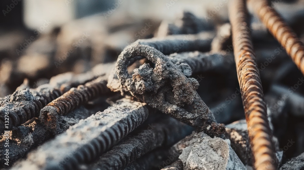 Rust covered rebar pile shows signs of deterioration and decay Stock ...