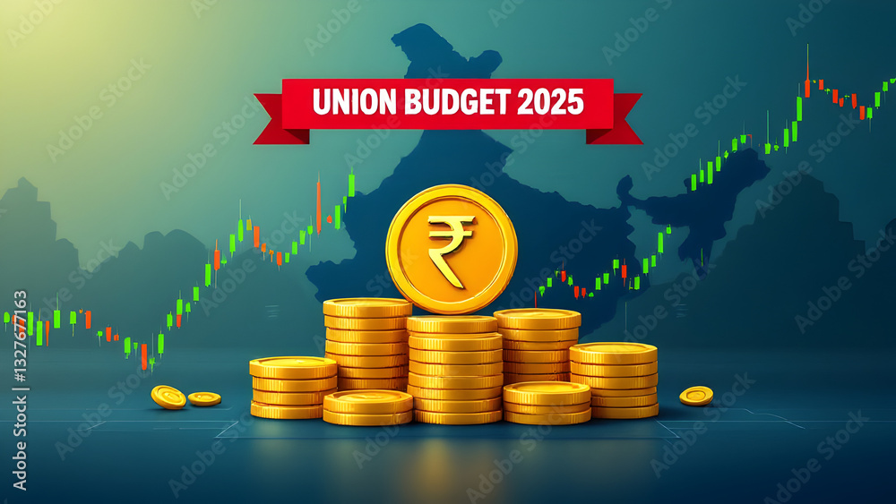 Union Budget 2025 Concept with Indian Rupee Symbol and Financial Growth ...