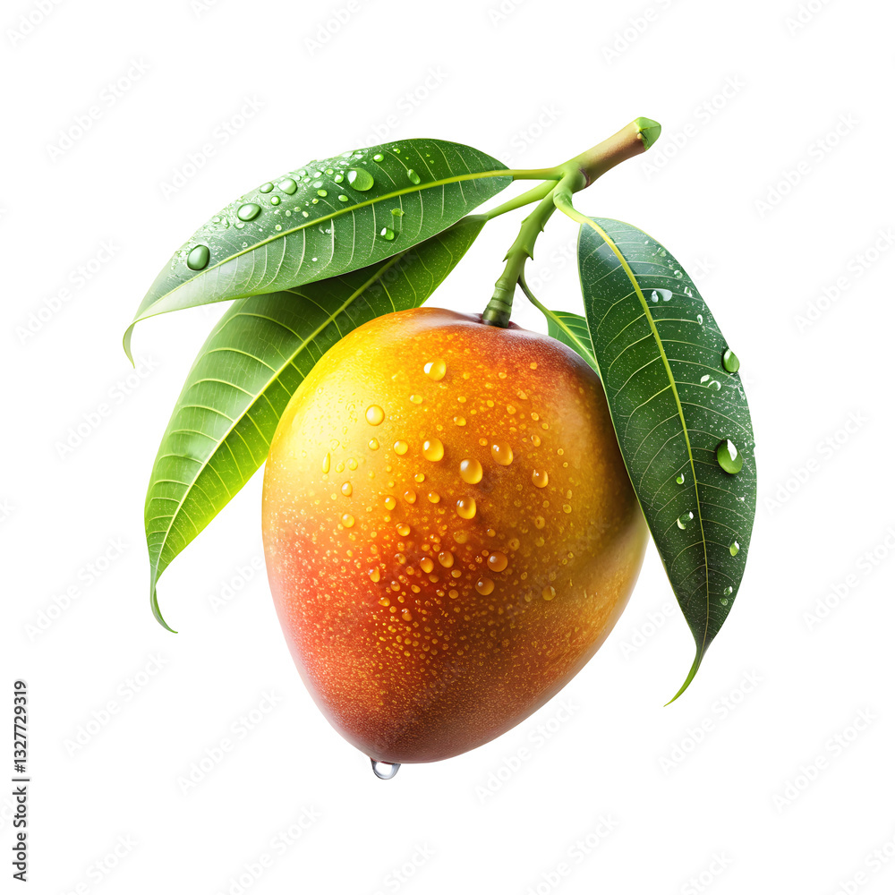 Juicy & Fresh: A Perfectly Ripe Mango with water droplets in Focus ...