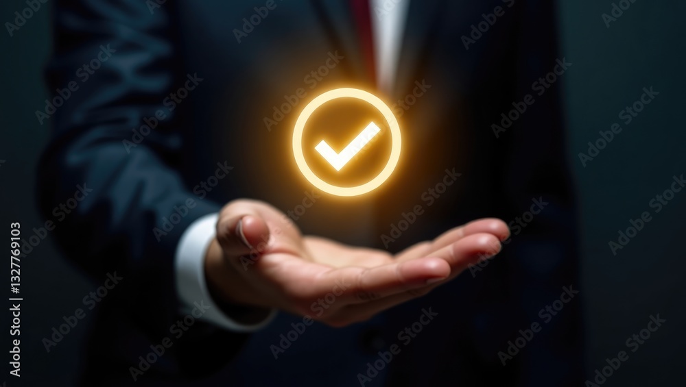 Hand displays the symbol of top service Quality assurance ...