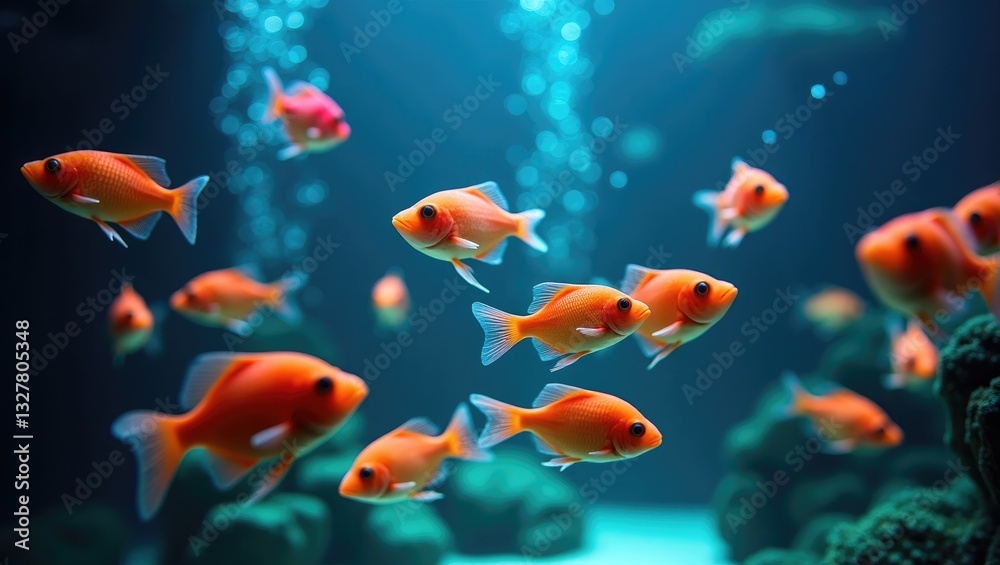 Genetically engineered fluorescent Glofish swimming in an aquarium ...
