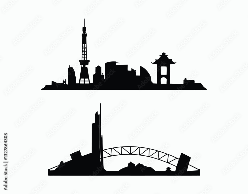 Famous Landmark City Silhouette Vector Template Stock Vector | Adobe Stock