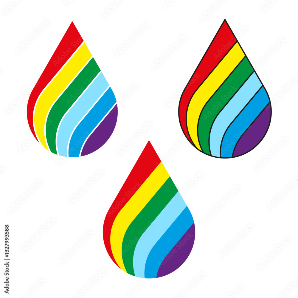 Rainbow drop icons. Colorful vector symbols. Curved line shapes. White ...