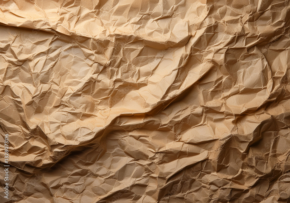 Crumpled and creased paper texture with deep folds and rough edges for realistic vintage ...