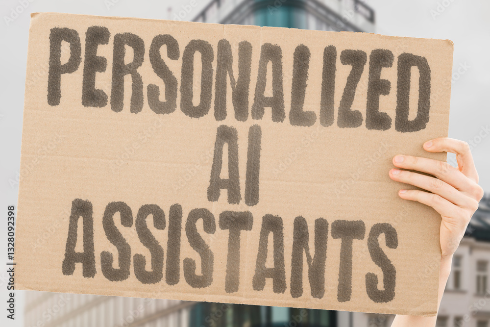 "Personalized AI assistants" on worn cardboard. Highlights AI adapting ...