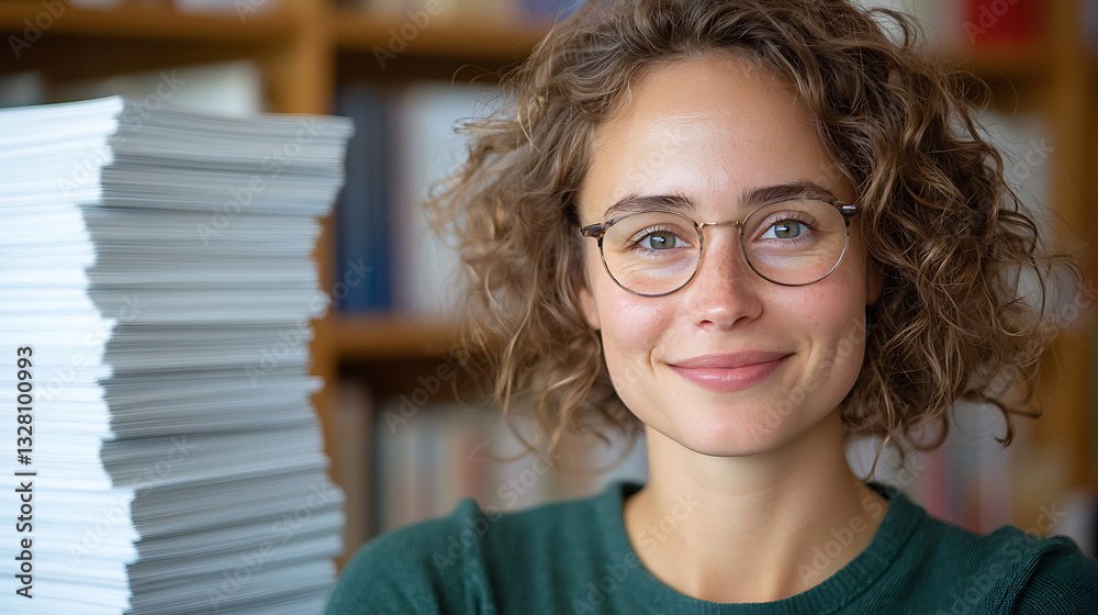 Celebrating achievement smiling phd student holding a stack of freshly ...