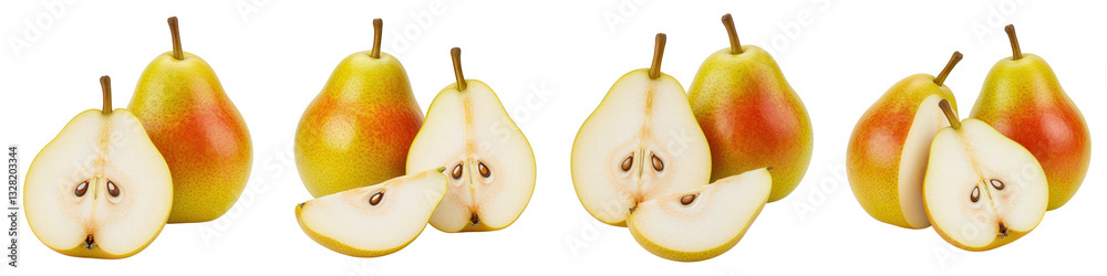 Williams Pear and Cross-Section on White, Cut Out Set Stock Photo ...