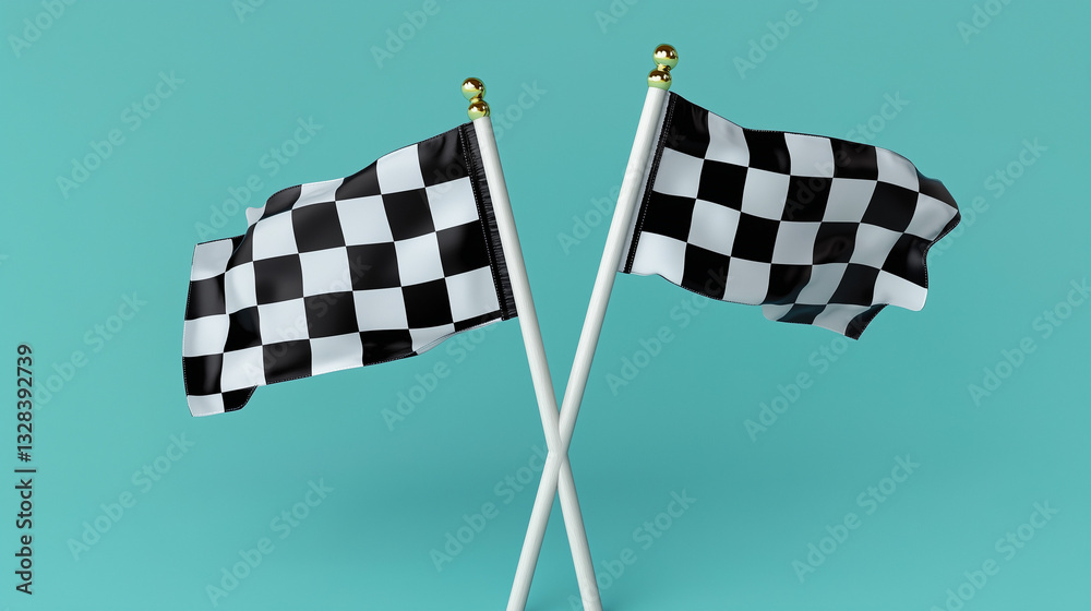 Two crossed racing flags. Formula 1 championship, isolated flags ...