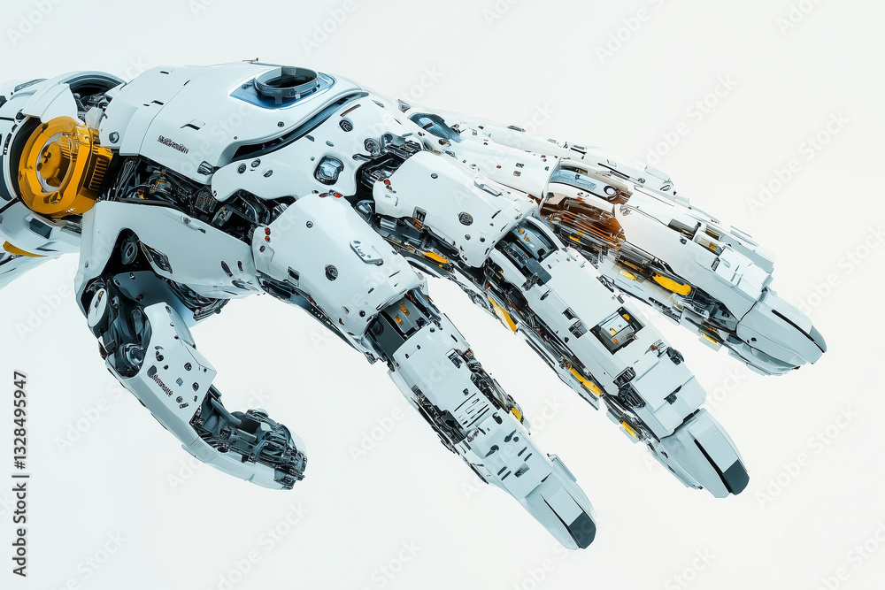 Tangan robot futuristik, menampilkan teknologi canggih. Tangan robotik ...