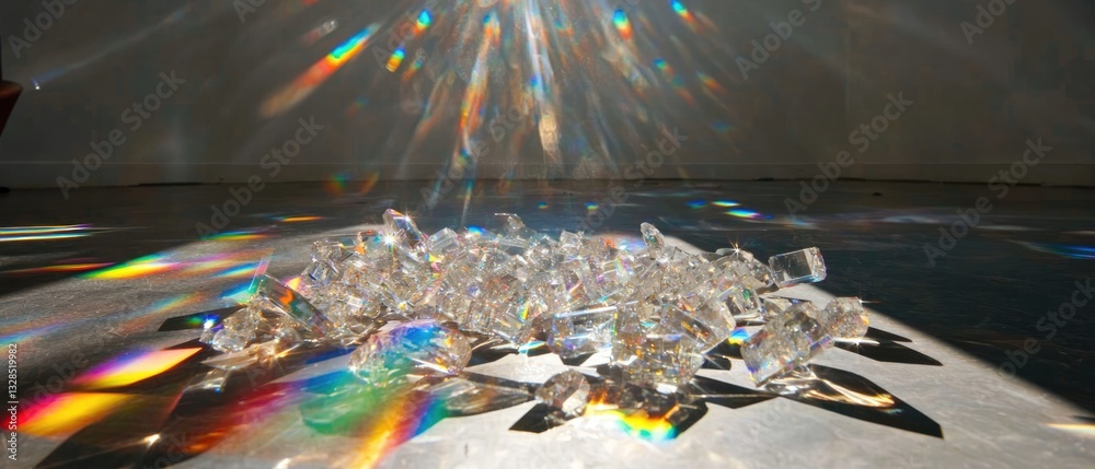 Glowing prism light refraction art installation modern gallery ...