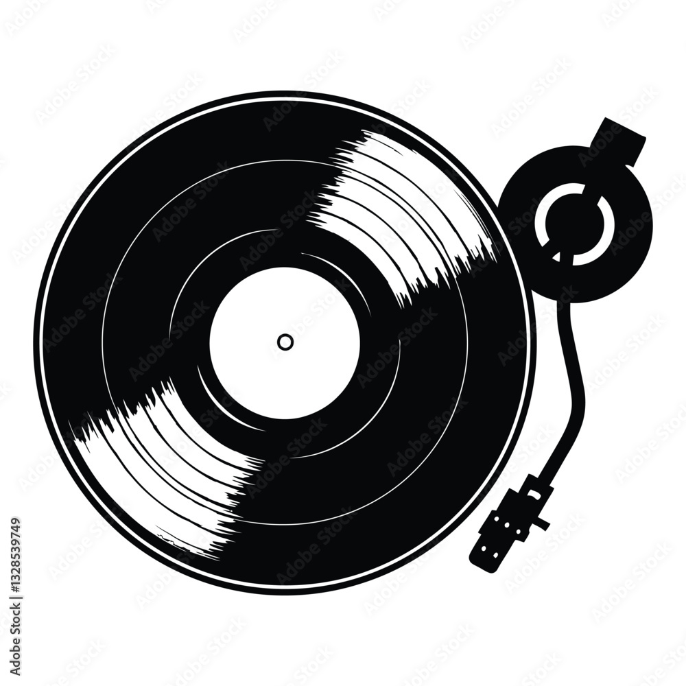 Vinyl record spinning Silhouette, Vector, Icon, Logo, White Background ...