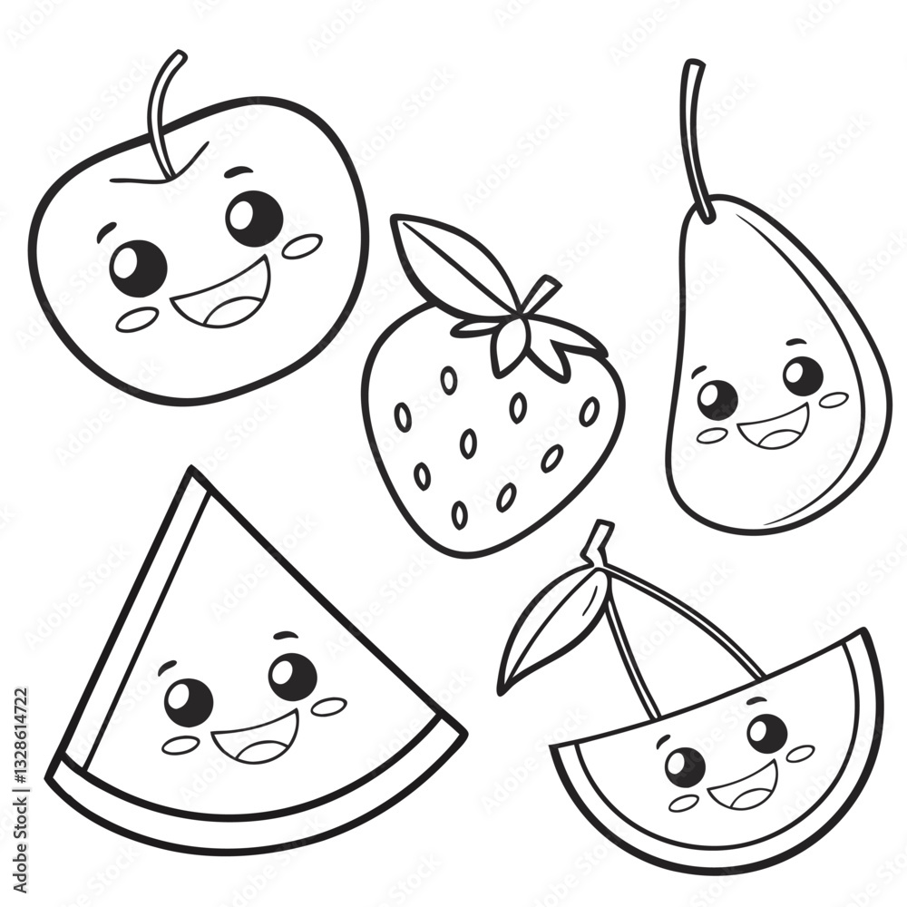 Cute fruits coloring page line art for kids background coloring picture ...