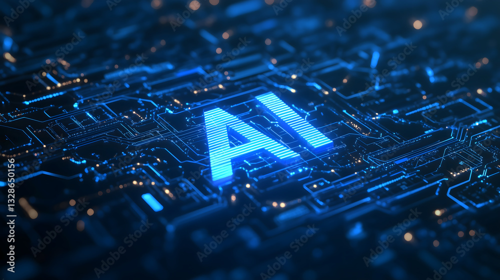 Use the word AI, make a background, high tech, quantum flow, rhombic rays, neural source, left ...