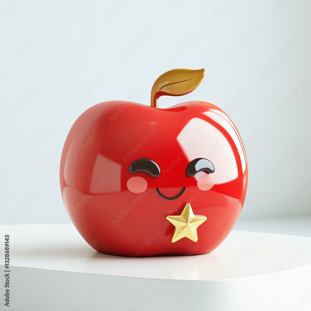 Stock-Illustration „Red apple emoji with a gold star sticker, a symbol ...