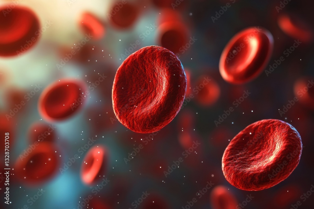 Vibrant red blood cells in motion for medical education, biology ...