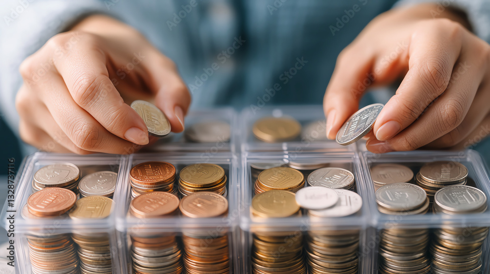 Organizing labeled coins into different containers for easy access ...