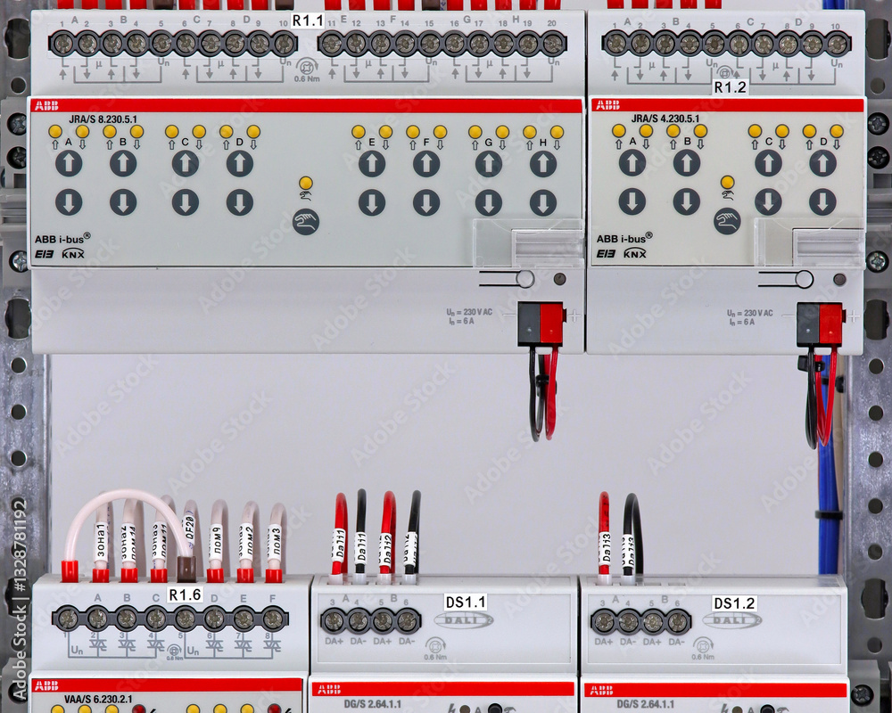 ABB KNX data bus load management relay module. Stock Photo | Adobe Stock