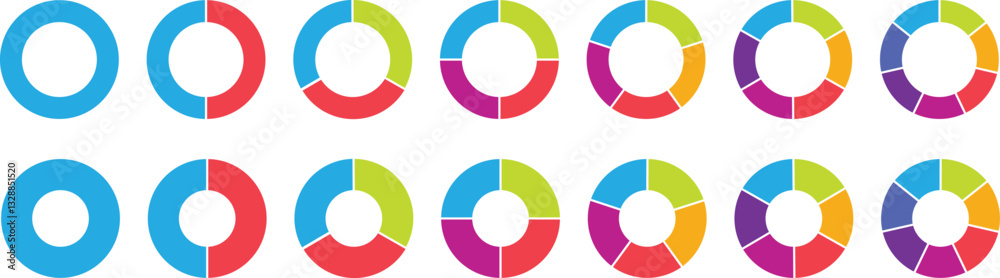 Pie Chart Color Icons Circle Section Graph 1 2 3 4 5 Segment Infographic Segment Slice Sign
