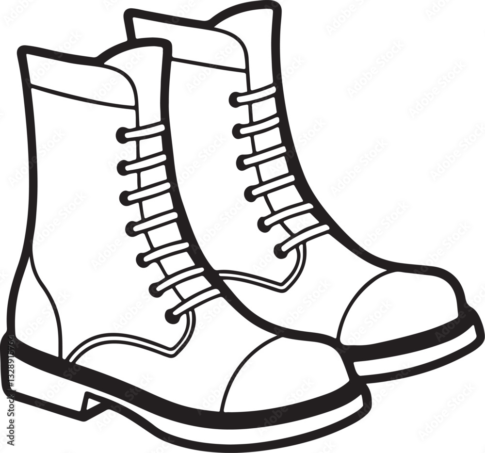 combat boot line art, black outline, vector and illustration, coloring ...