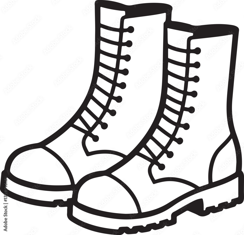 combat boot line art, black outline, vector and illustration, coloring ...