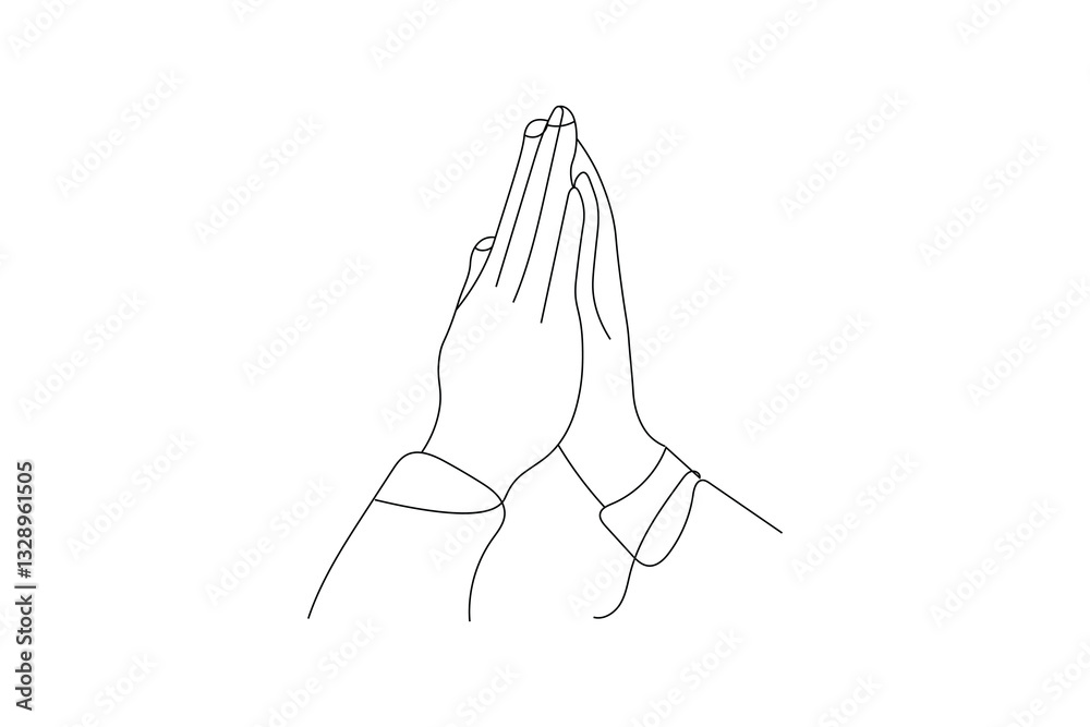 Continuous online drawing of raising hand for dua isolated outline ...