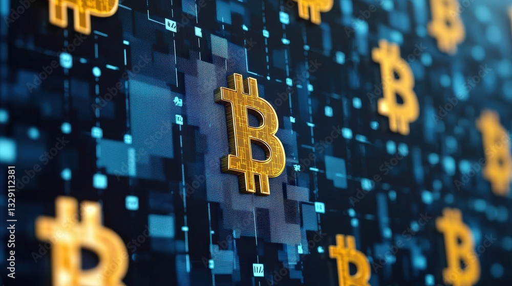 Import Tariffs economy costs concept. Digital representation of Bitcoin ...