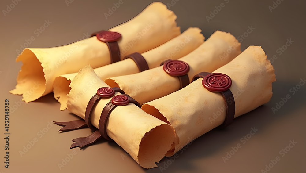 Scrolls with Unique Wax Seals and Symbols Stock Photo | Adobe Stock