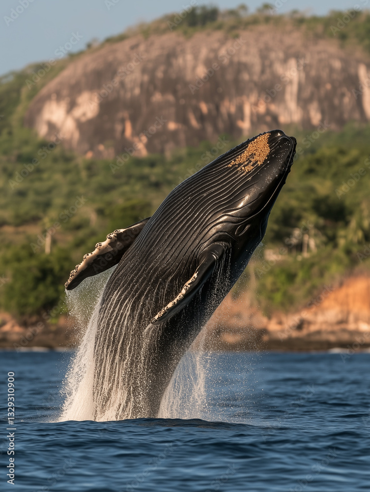 Humpback whale breaching and showing barnacles in madagascar Stock ...