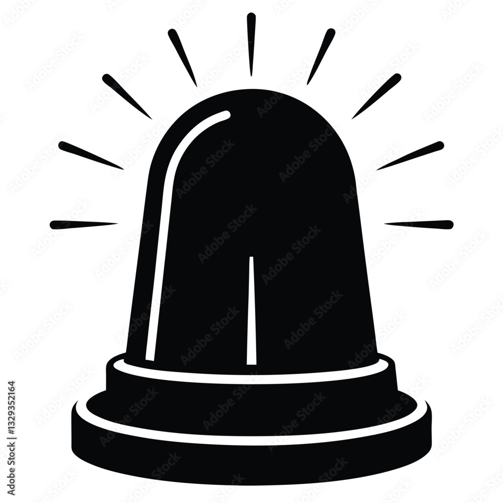emergency siren, police light, alarm beacon, black and white icon ...