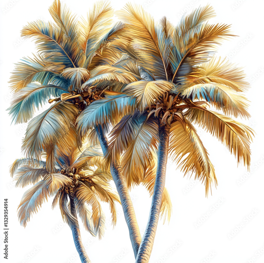 gold chrome palm trees, white background Stock Photo | Adobe Stock
