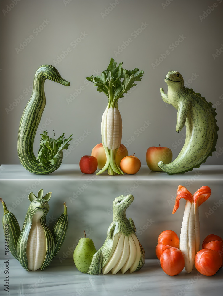 A unique collection of vegetable sculptures shaped like animals and ...