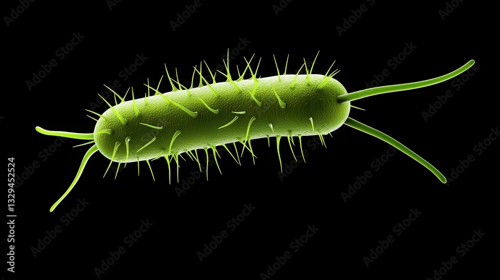 Microbial cell with spiky appendages on a black background. Stock ...