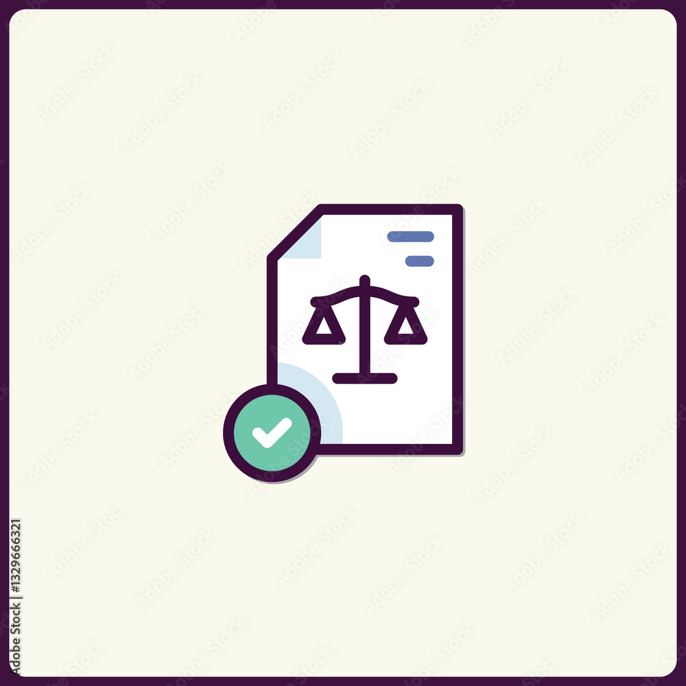 Icon of legal document with scales and approved check mark sign Stock ...