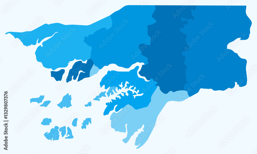 Map of Guinea-Bissau with regions. A simple country border map with ...