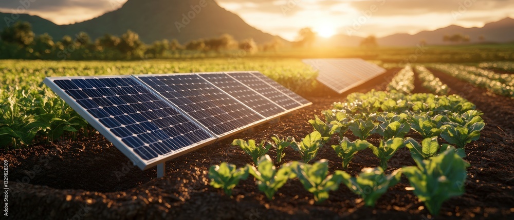 Agricultural field showcasing a solar panel as part of the agrivoltaics ...