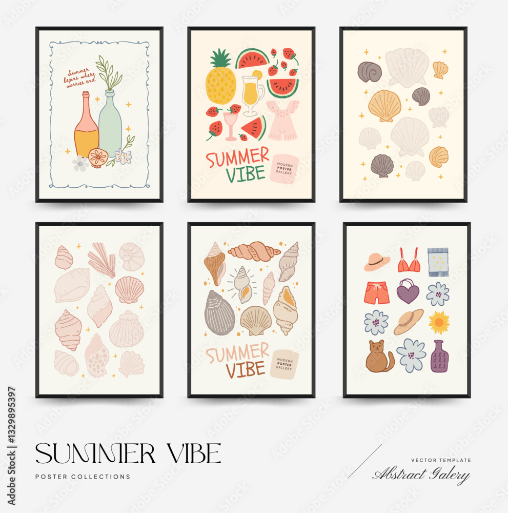Abstract childlike summer vibe posters template. Modern trendy minimal ...