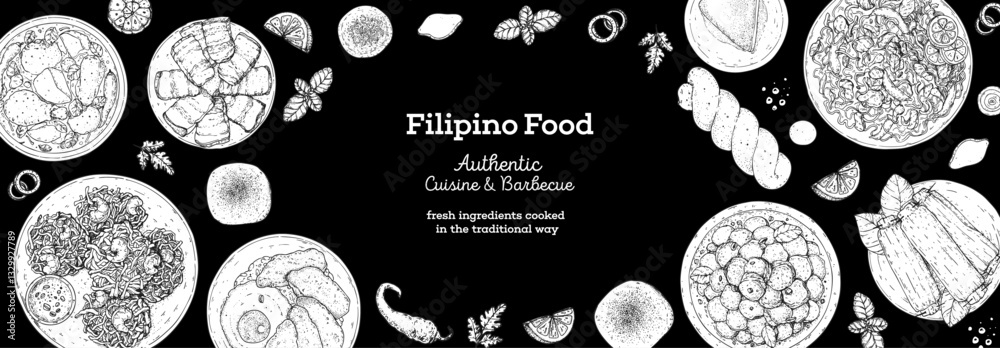 Filipino food top view vector illustration. Food menu design template ...