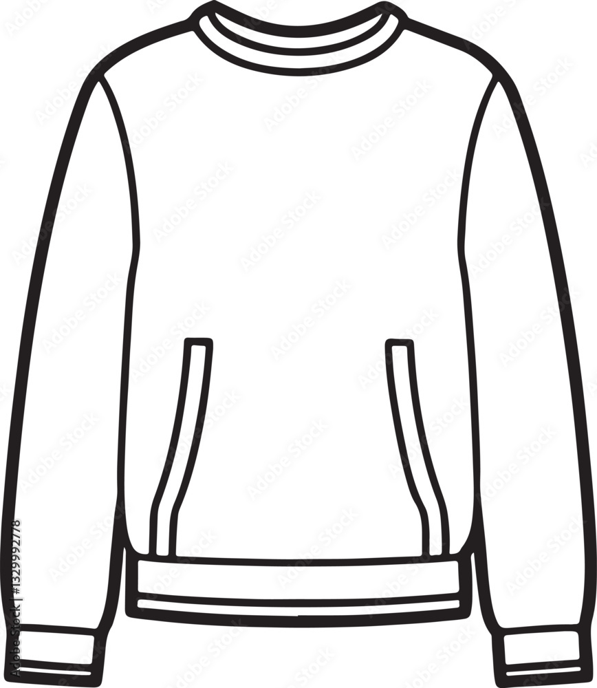 crew neck long t shirt line art, black outline, vector and illustration ...