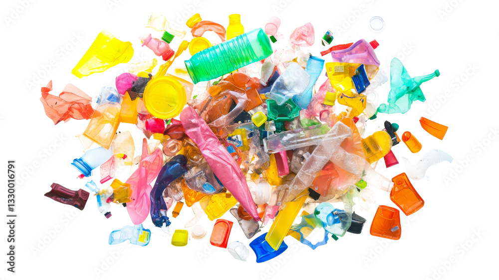 Plastic waste floating on transparent background: pollution and ...