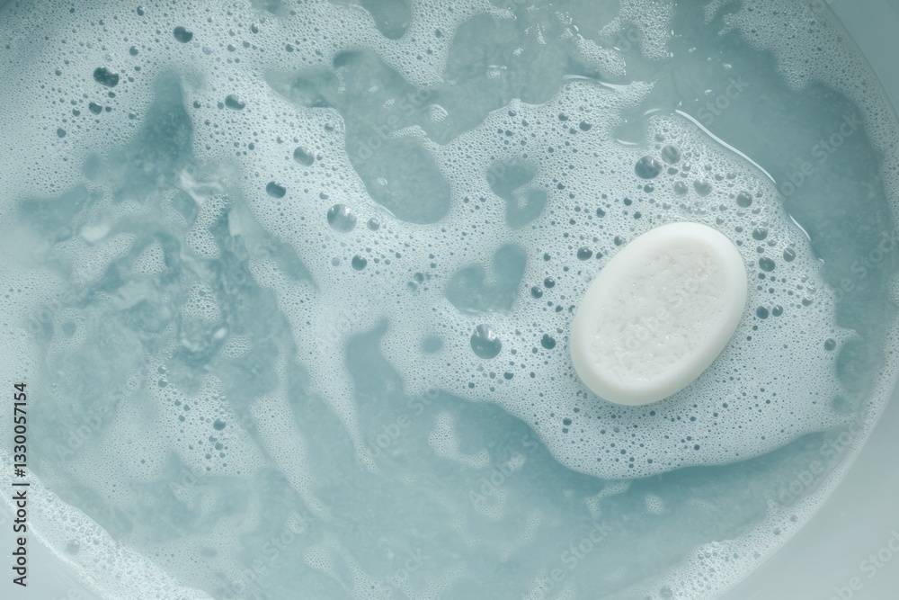 Soap bar floating on foamy surface in teal light. Neural network AI ...