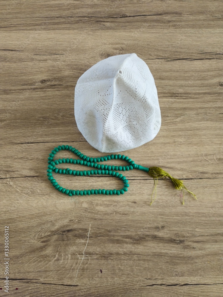 Set of skull caps, decorative islamic headdress worn by muslim men in ...