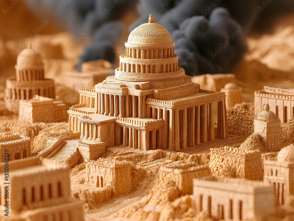Ancient city model, sand-like texture, smoke Stock Illustration | Adobe ...
