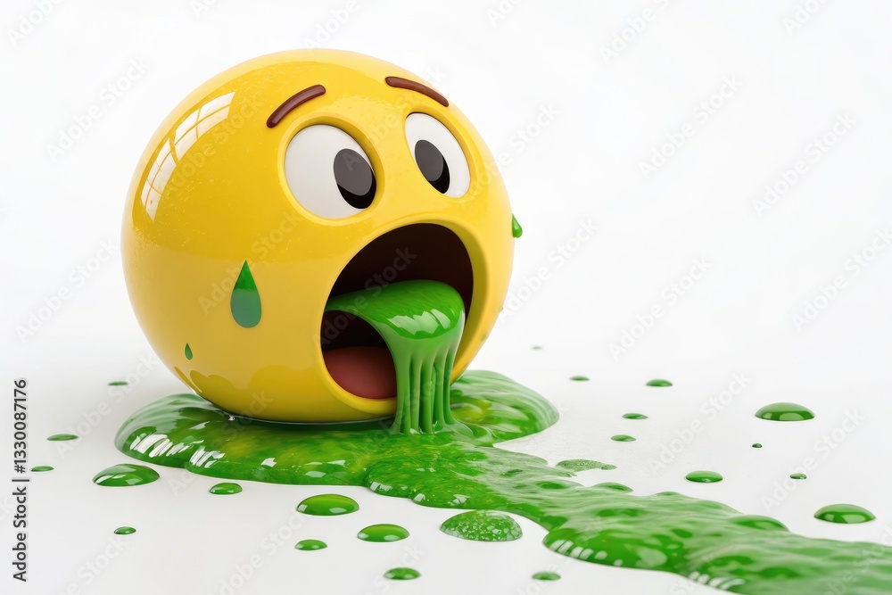 Yellow Emoji Character Expressing Disgust While Vomiting Green Liquid ...