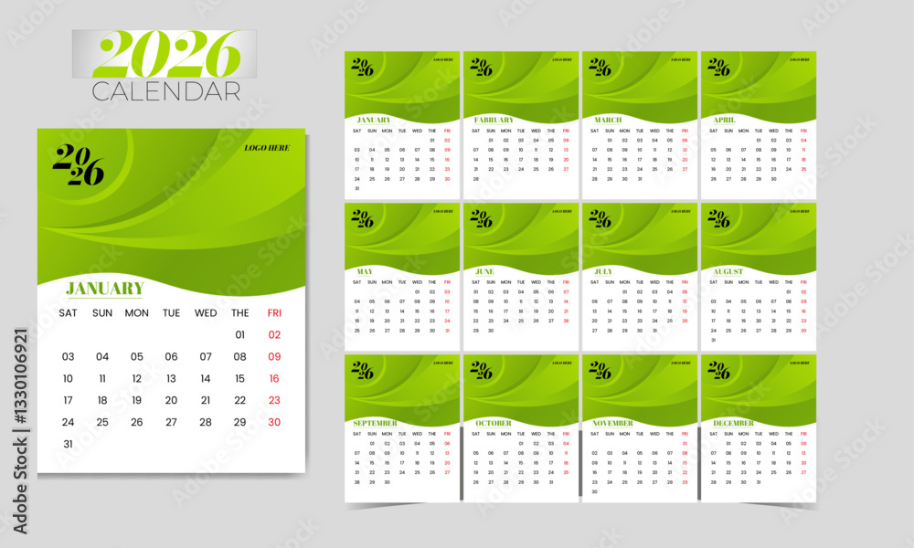 2026 wall calendar design with simple shapes, simple modern 2026 ...