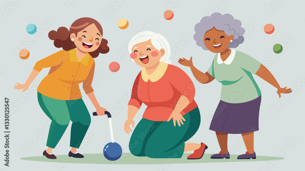 A group of elderly women with varying levels of physical disabilities ...